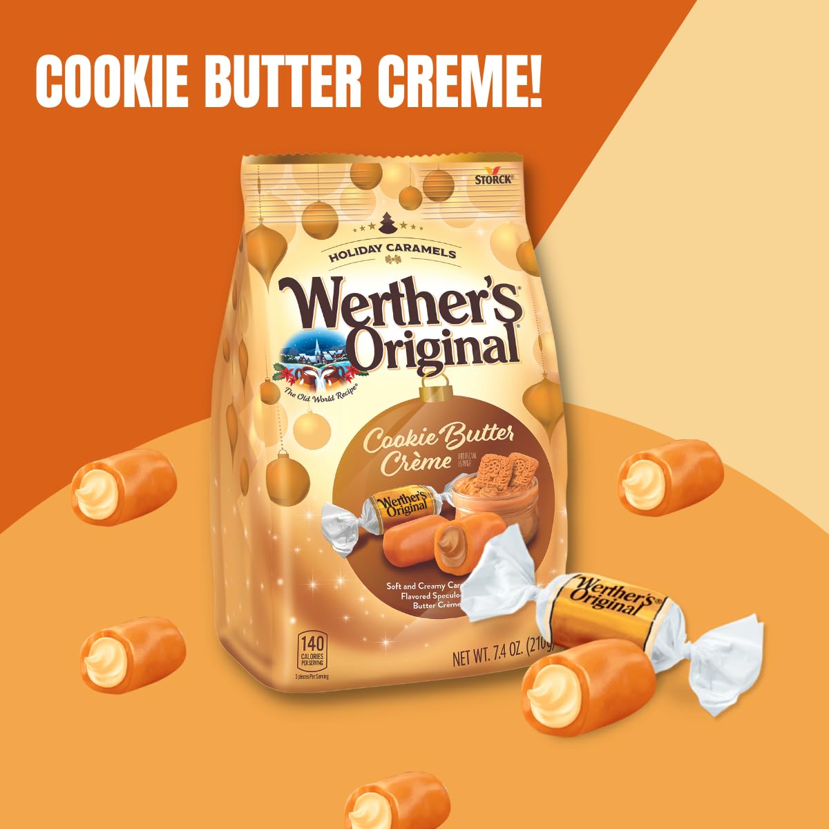 UNHAS ASIAN SNACK BOX Werthers Original Winter Limited Edition Cookie Butter Creme (7.4oz/Pack of 2) Total of 14.8oz - Werthers original caramel hard candy German Classic candy (Cookie Butter Cream)