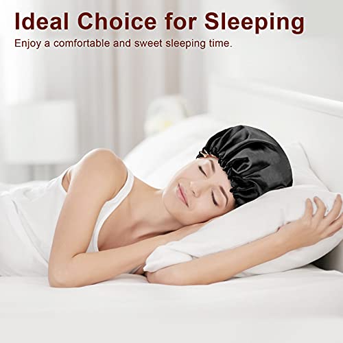 Atudew Satin Bonnet, 2PCS Silk Bonnet, Hair Bonnet for Black Women for Curly Hair Sleeping, Silk Sleeping Cap, Satin Sleep Cap, Satin Night Cap, Hair Cap for Sleeping, Sleep Bonnet, Adjustable
