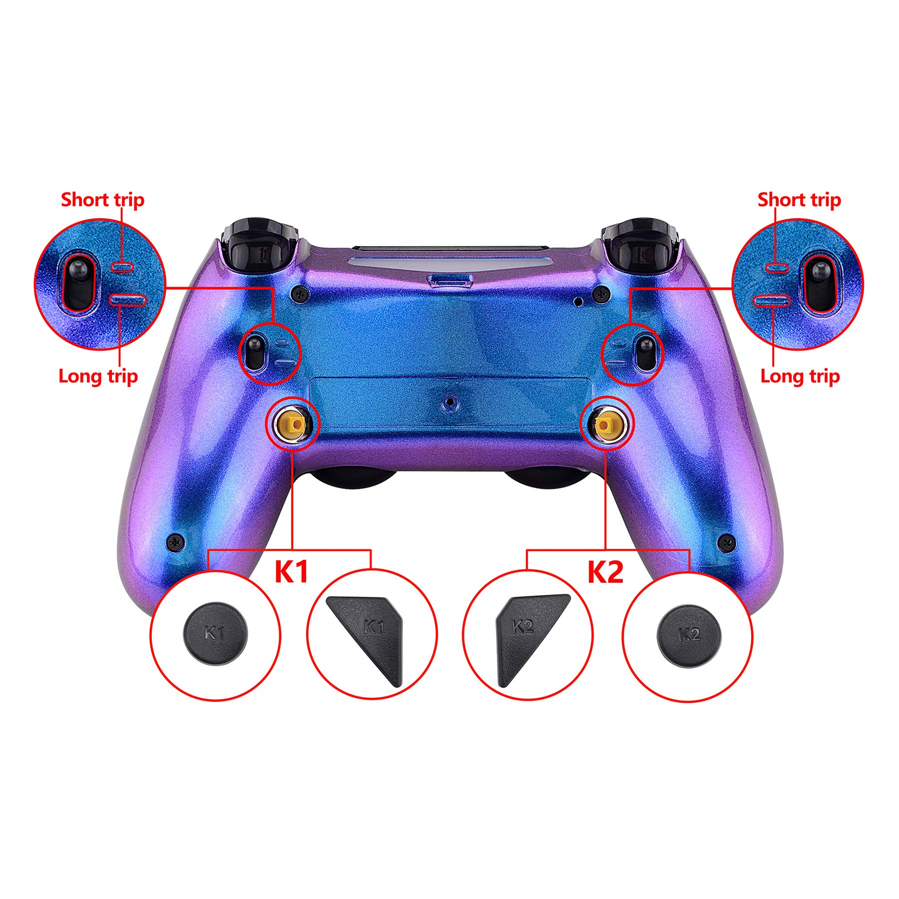 eXtremeRate Chameleon Dawn 2.0 FlashShot Trigger Stop Remap Kit for PS4 CUH-ZCT2 Controller, Upgrade Board & Redesigned Back Shell & Back Buttons & Trigger Lock for ps4 Controller JDM 040/050/055