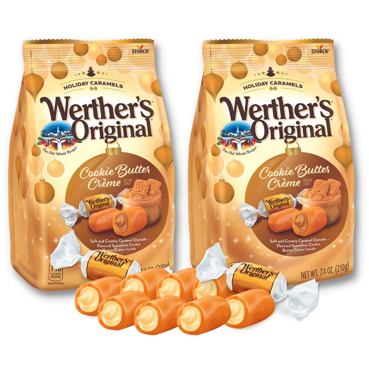 UNHAS ASIAN SNACK BOX Werthers Original Winter Limited Edition Cookie Butter Creme (7.4oz/Pack of 2) Total of 14.8oz - Werthers original caramel hard candy German Classic candy (Cookie Butter Cream)