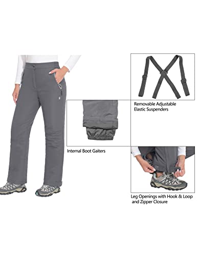 Little Donkey Andy Women's Ski Bibs Insulated Snow Pants, Water Resistant Snowboard Pants Winter with Detachable Suspenders (Iron Gate S)