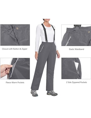 Little Donkey Andy Women's Ski Bibs Insulated Snow Pants, Water Resistant Snowboard Pants Winter with Detachable Suspenders (Iron Gate S)