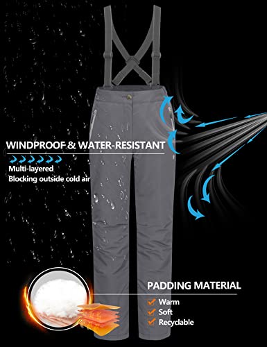 Little Donkey Andy Women's Ski Bibs Insulated Snow Pants, Water Resistant Snowboard Pants Winter with Detachable Suspenders (Iron Gate S)