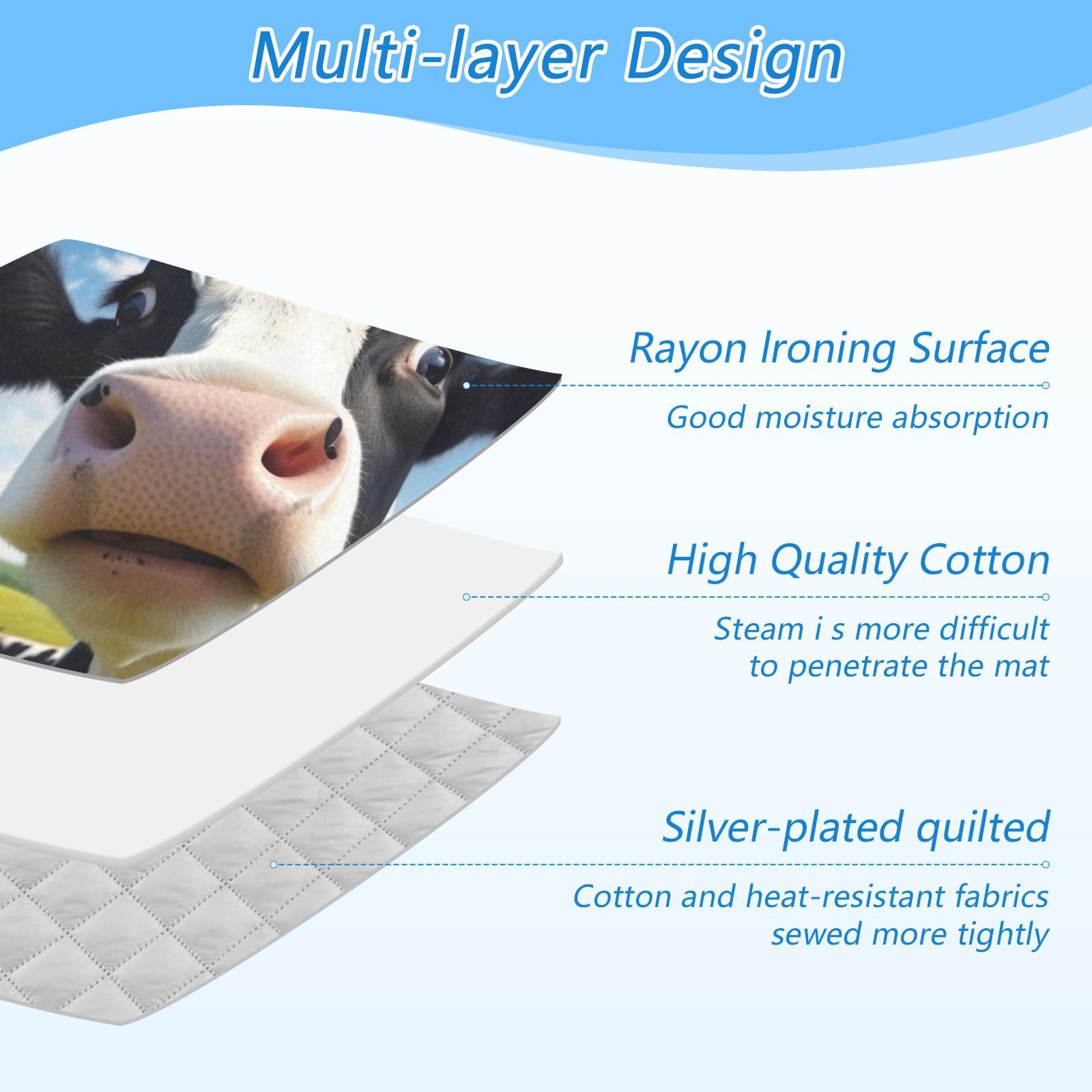 GOODOLD Funny Cow Ironing Mat Portable Travel Ironing Pad for Washer,Dryer,Table Top, Iron Board Alternative Cover, Large Heat Resistant Ironing Blanket