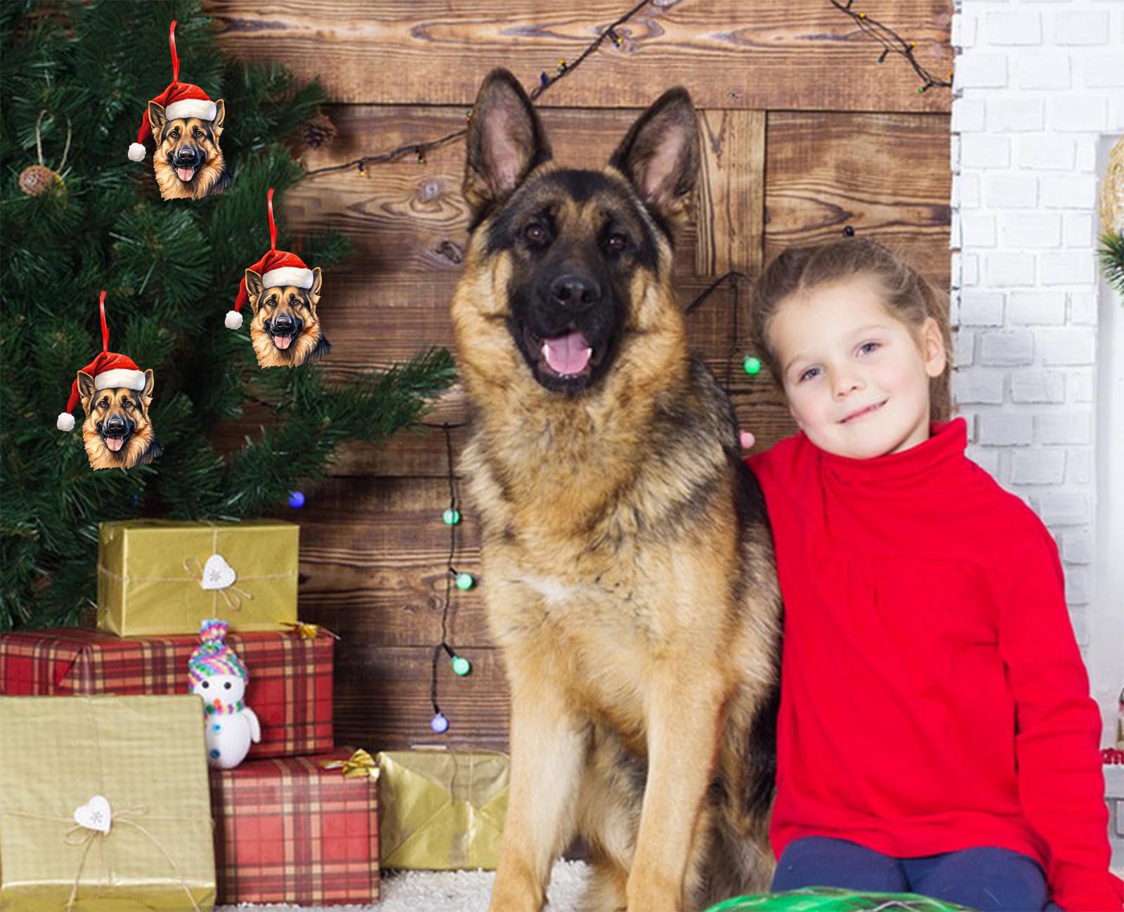D24TIME German Shepherd Christmas Ornament-German Shepherd Ornament for Christmas Tree Decorations Acrylic German Shepherd Gifts for Women German Shepherd Dog Lovers Car Home Office Hanging Decor