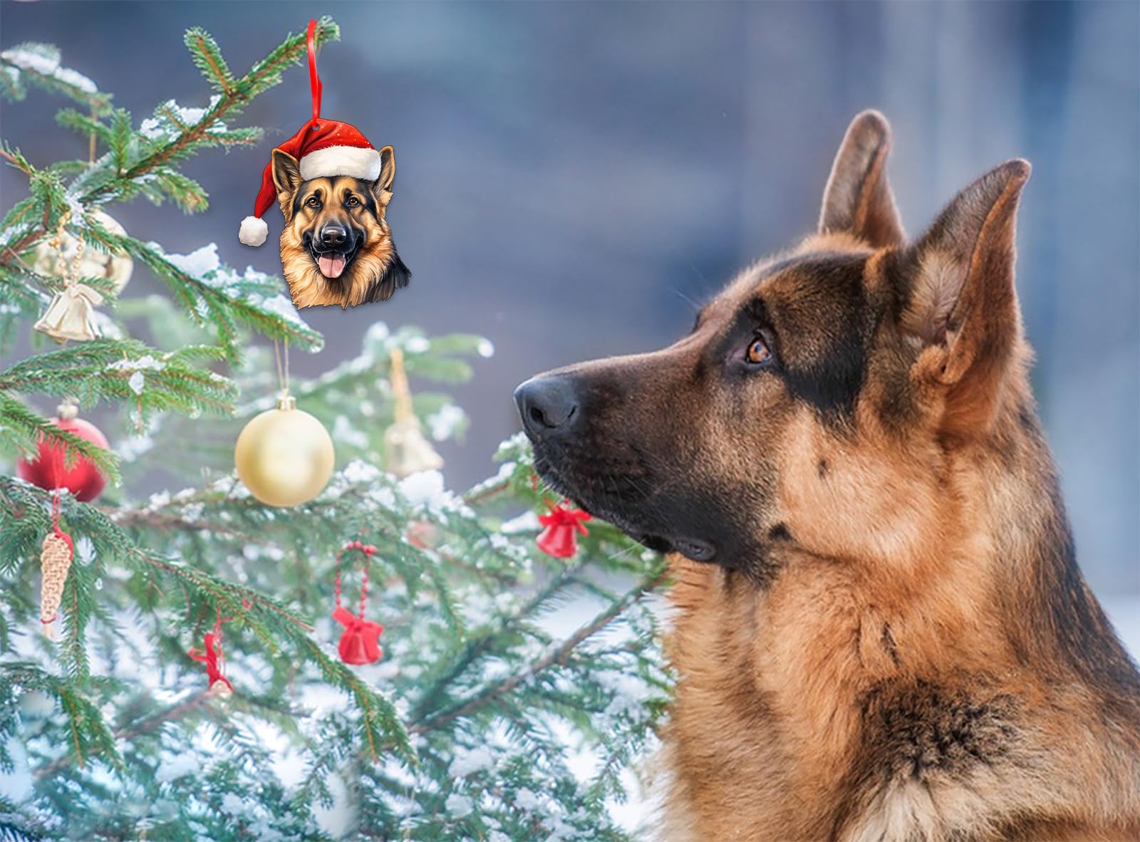 D24TIME German Shepherd Christmas Ornament-German Shepherd Ornament for Christmas Tree Decorations Acrylic German Shepherd Gifts for Women German Shepherd Dog Lovers Car Home Office Hanging Decor