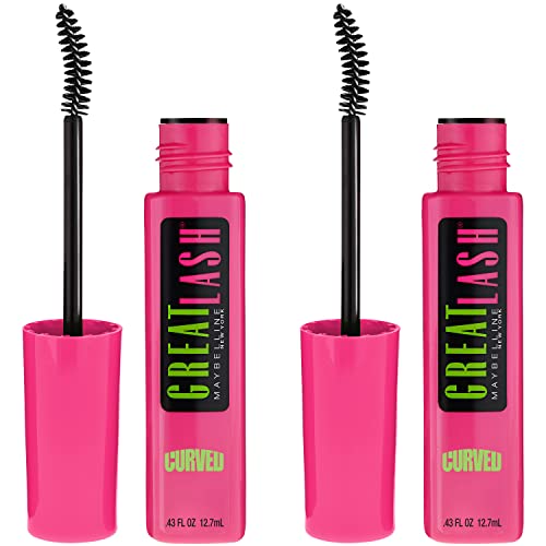 Maybelline New York Great Lash Curved Brush Washable Mascara, Very Black, 0.86 fl oz, 2 Count (Pack of 1)