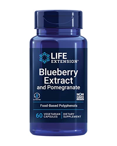Life Extension Blueberry Extract & Pomegranate – Antioxidants Supplement with Wild Blueberry & Pomegranate Polyphenols for Brain and Heart Health - Gluten-Free, Non-GMO, Vegetarian – 60 Capsules