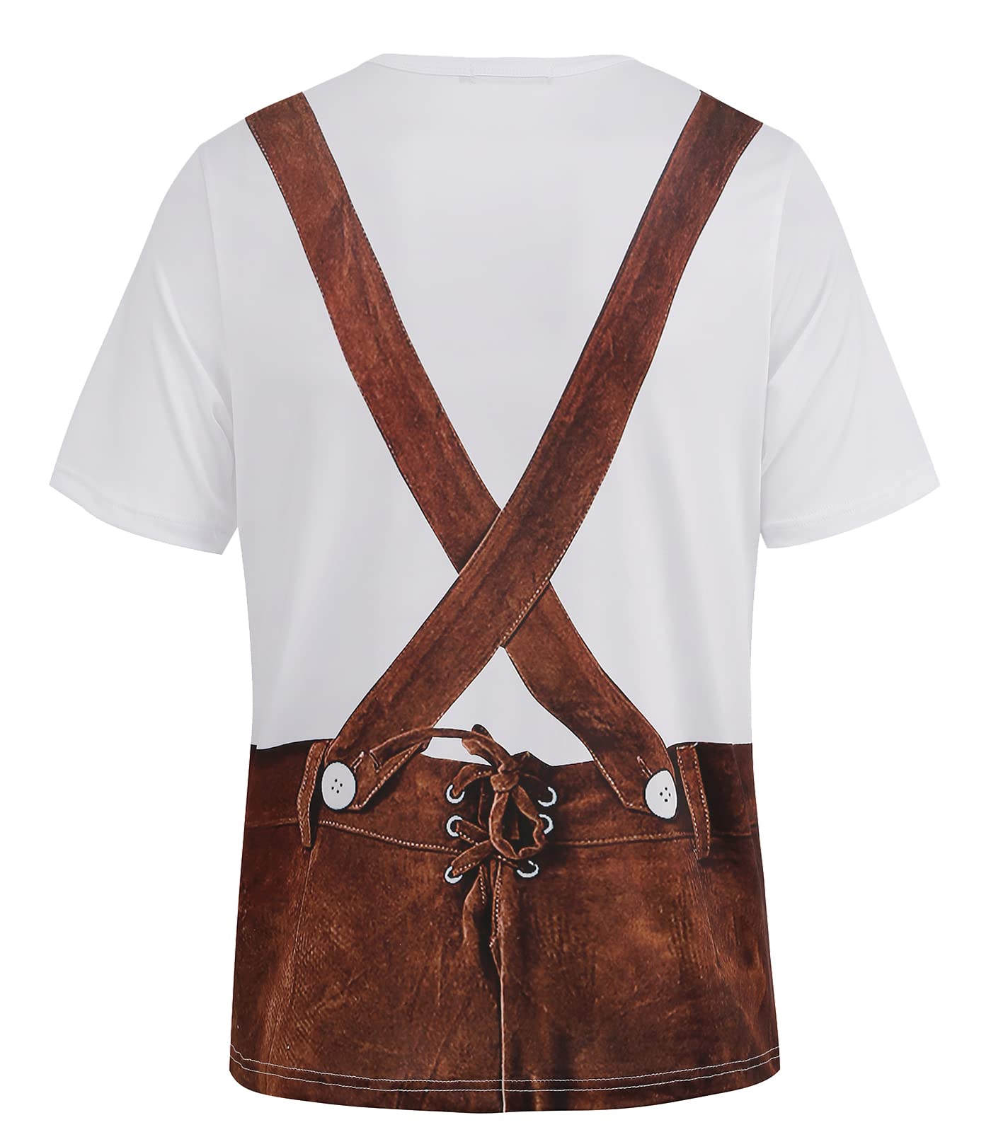 yolsun Oktoberfest Men's Short Sleeve Bavarian German Lederhosen T-Shirt Costume (X-Large,White)