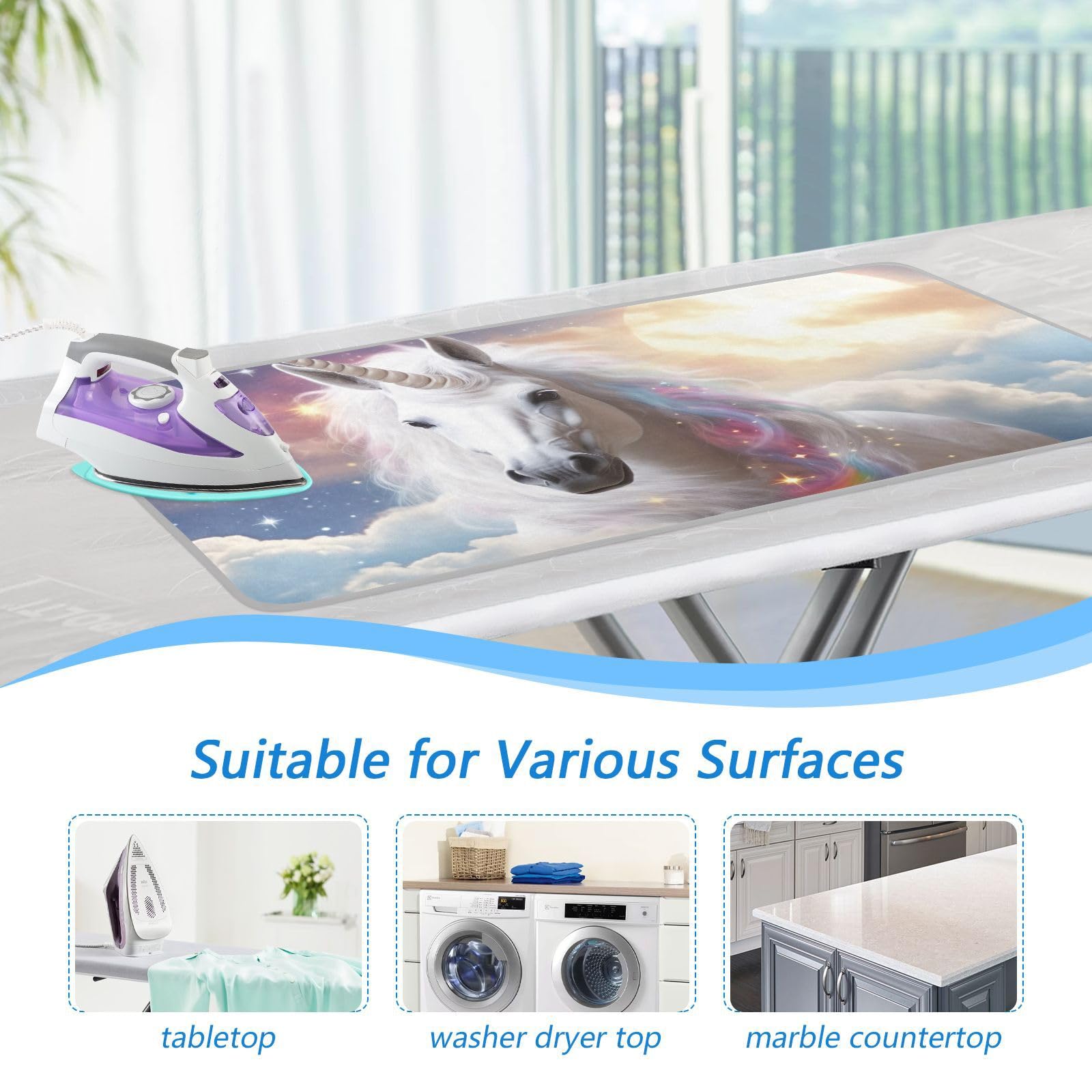 GOODOLD White Unicorn Ironing Mat Portable Travel Ironing Pad for Washer,Dryer,Table Top, Iron Board Alternative Cover, Large Heat Resistant Ironing Blanket
