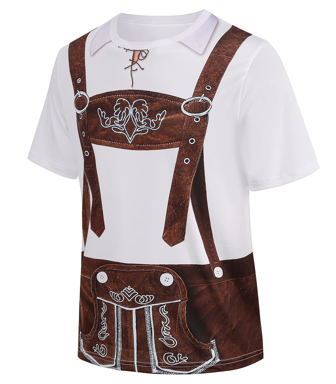 yolsun Oktoberfest Men's Short Sleeve Bavarian German Lederhosen T-Shirt Costume (X-Large,White)