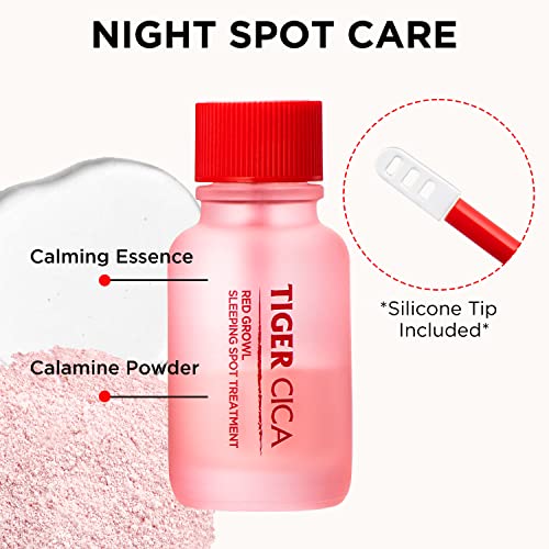 It'S SKIN Tiger Cica Red Growl Sleeping Spot Treatment β Dries Out Acne, Pimples, Blemishes, Zits and Clogged Pores β Overnight Trouble Solution for Inflamed Skin β Calamine, Tea Tree and Tea Tree, 0.5 fl.oz.