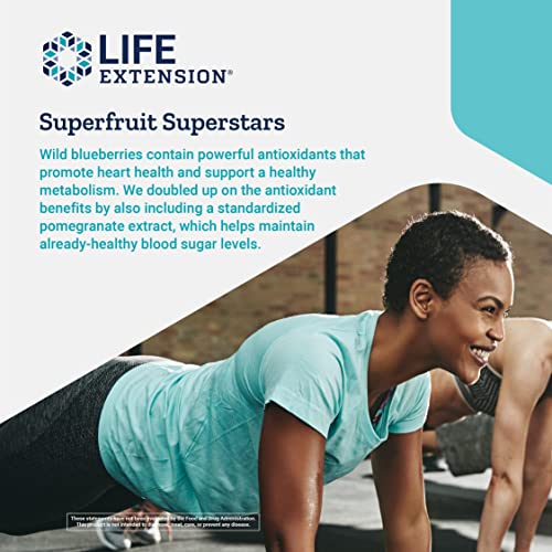Life Extension Blueberry Extract & Pomegranate – Antioxidants Supplement with Wild Blueberry & Pomegranate Polyphenols for Brain and Heart Health - Gluten-Free, Non-GMO, Vegetarian – 60 Capsules