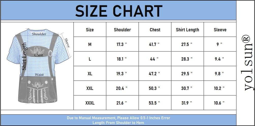 yolsun Oktoberfest Men's Short Sleeve Bavarian German Lederhosen T-Shirt Costume (X-Large,White)