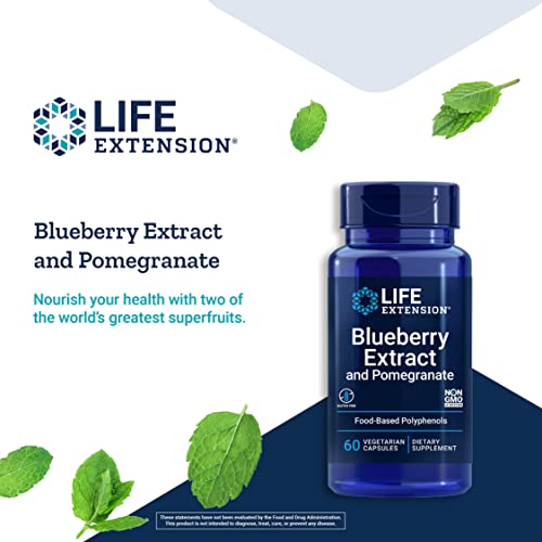 Life Extension Blueberry Extract & Pomegranate – Antioxidants Supplement with Wild Blueberry & Pomegranate Polyphenols for Brain and Heart Health - Gluten-Free, Non-GMO, Vegetarian – 60 Capsules