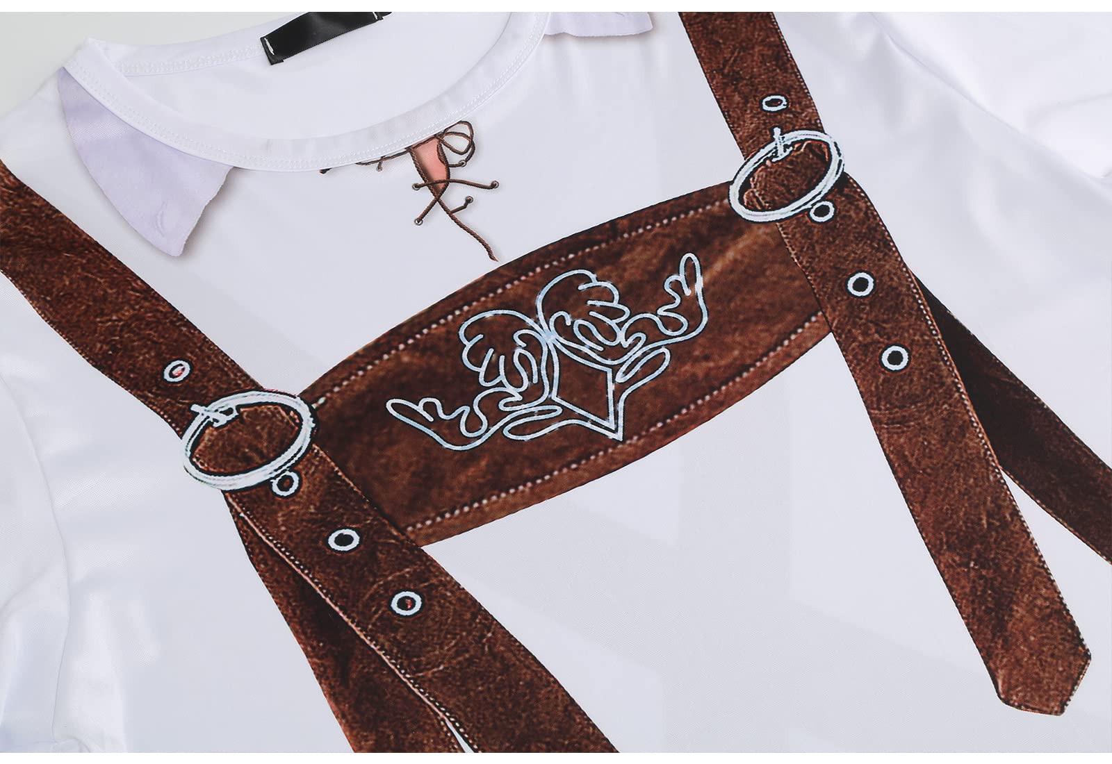 yolsun Oktoberfest Men's Short Sleeve Bavarian German Lederhosen T-Shirt Costume (X-Large,White)