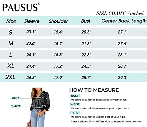 Pausus Women's Silk Button Down Shirts for Women Long Sleeve Business Office Black Satin Blouses Tops with Pocket(Black,S)
