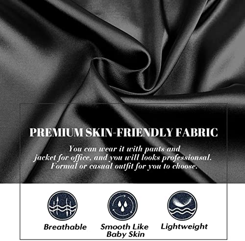 Pausus Women's Silk Button Down Shirts for Women Long Sleeve Business Office Black Satin Blouses Tops with Pocket(Black,S)