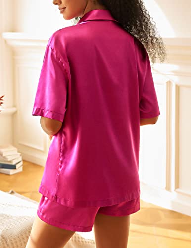 Ekouaer Short Pajama Set Womens Slipping Lounge Set Silk Nightwear Pjs Satin Short Sleeve Shirts & Shorts (Rose,L)