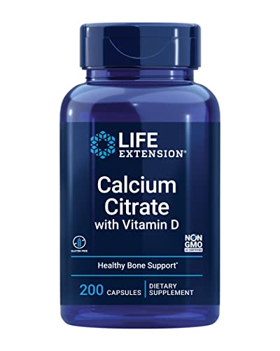 Life Extension Calcium Citrate with Vitamin D - Super Absorbable Bone Health D3 Calcium Supplement for Men & Women - for Bones Density & Muscle Function - Gluten-Free, Non-GMO – 200 Capsules