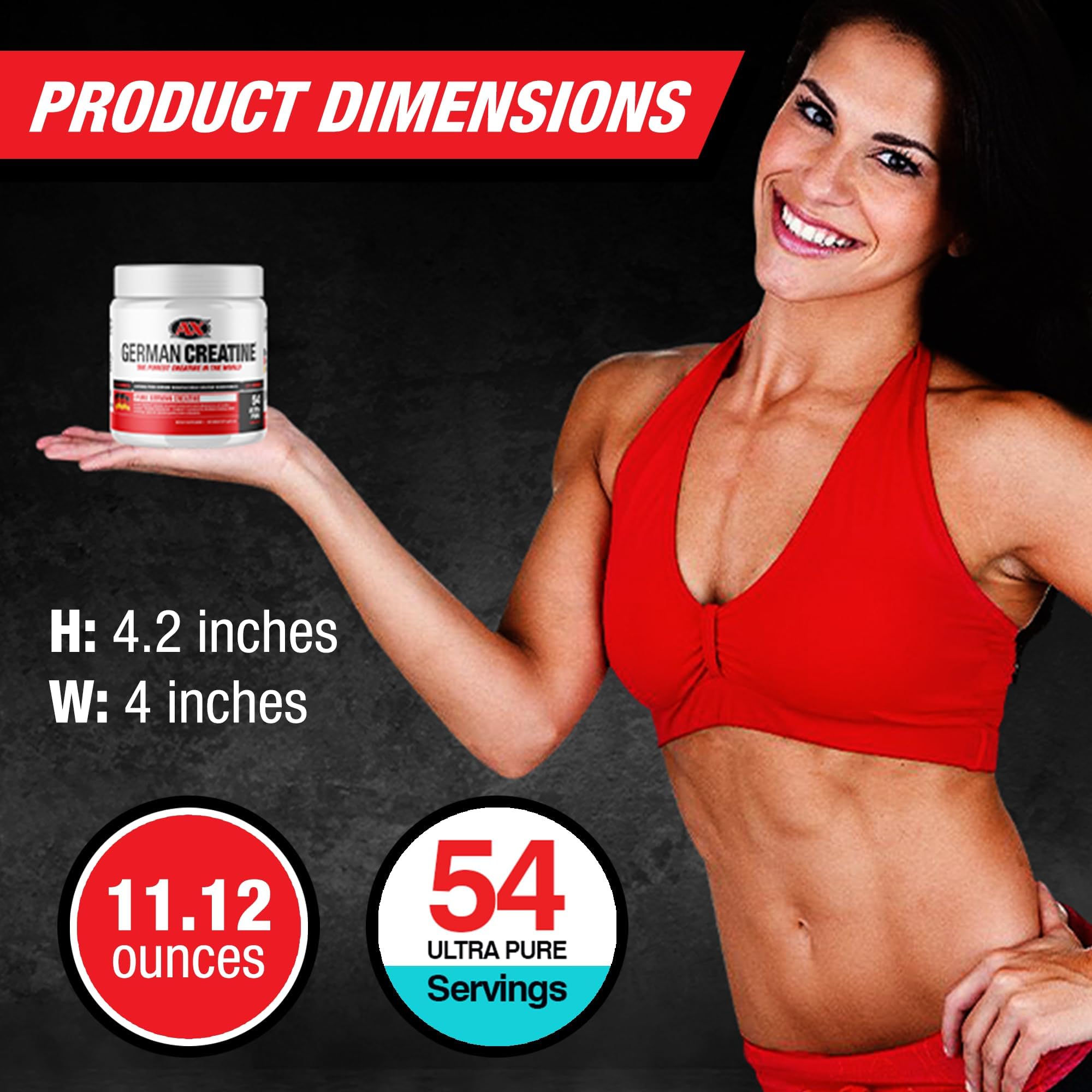 German Creatine - Pure Creapure Micronized Creatine Monohydrate Powder, Promotes Muscle Growth, Increase Muscle Mass, Enhance Strength, 99.99% Purity, 3rd Party Tested, 270g (54 Servings)