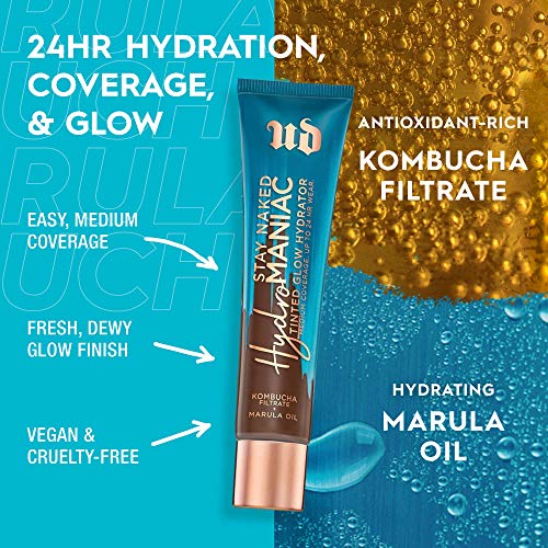 Urban Decay Hydromaniac Tinted Moisturizer - 24HR Hydrating & Glowy Medium Coverage Foundation - With Kombucha Filtrate + Marula Oil - Lightweight, Dewy Skin Finish β 81 Deep Neutral, 1.1 Oz