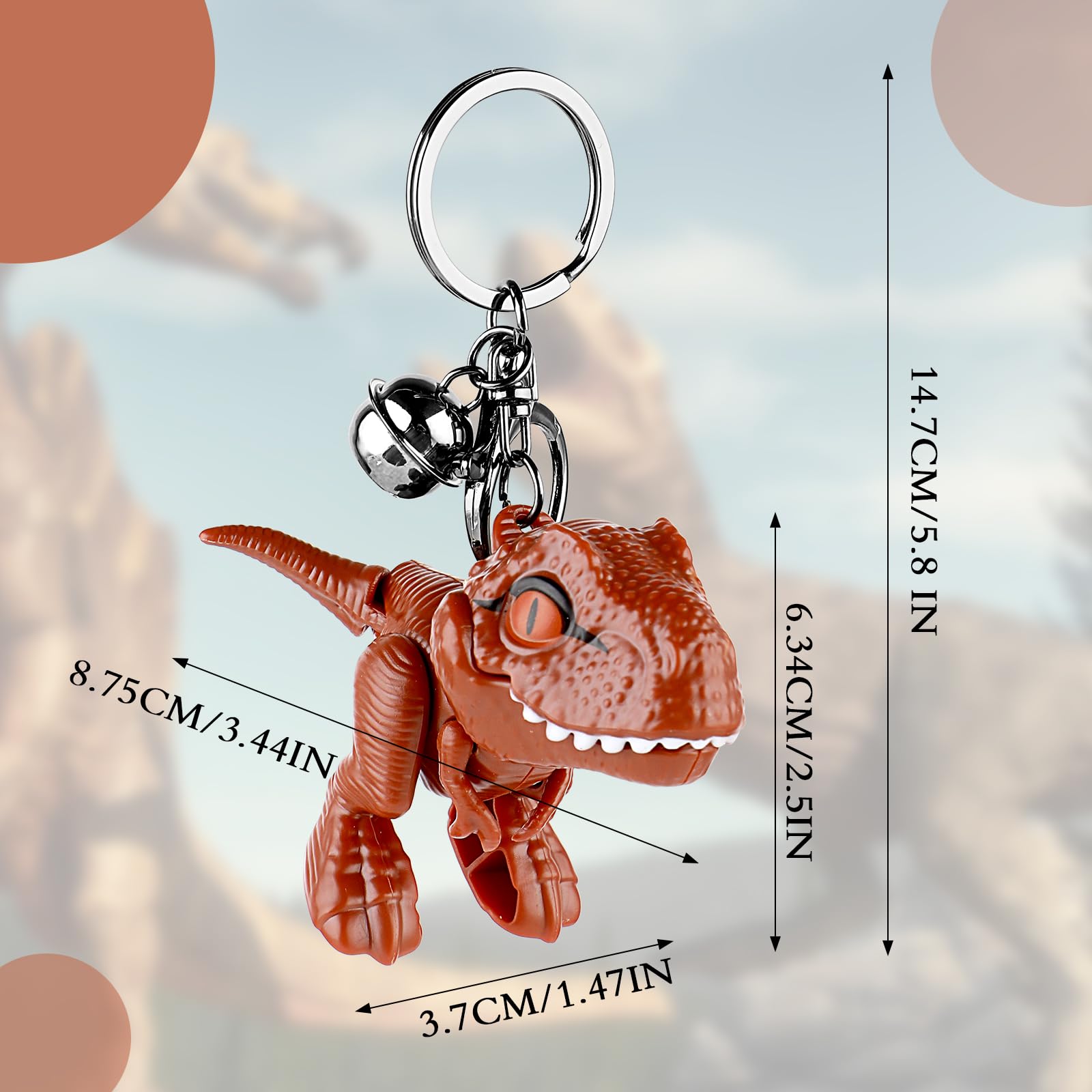cobee Cute Dinosaur Keychain, Kawaii Cartoon Dinosaur Gift Key Chain Movable Dinosaur Pendant Keyring for Women Men Backpacks Car Keychains(Brown)
