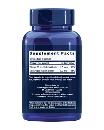 Life Extension Calcium Citrate with Vitamin D - Super Absorbable Bone Health D3 Calcium Supplement for Men & Women - for Bones Density & Muscle Function - Gluten-Free, Non-GMO – 200 Capsules