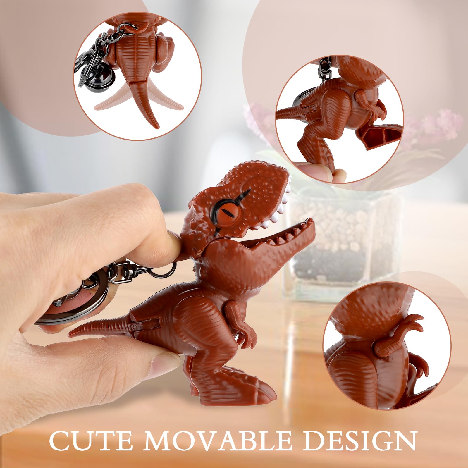cobee Cute Dinosaur Keychain, Kawaii Cartoon Dinosaur Gift Key Chain Movable Dinosaur Pendant Keyring for Women Men Backpacks Car Keychains(Brown)