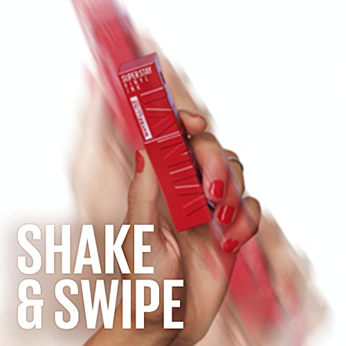 Maybelline Super Stay Vinyl Ink Longwear No-Budge Liquid Lipcolor, Highly Pigmented Color and Instant Shine, Wicked, Cool Red Lipstick, 0.14 fl oz, 1 Count