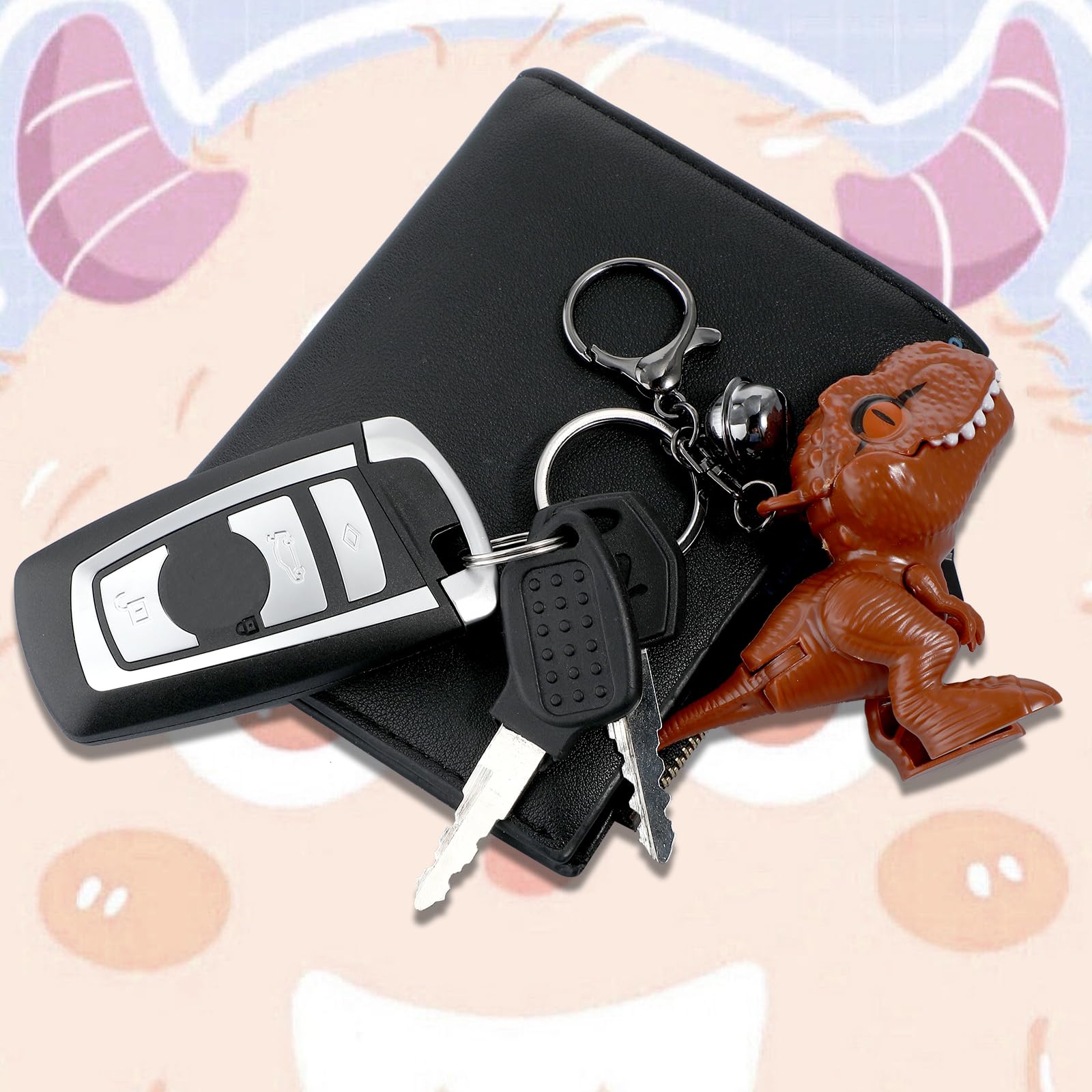 cobee Cute Dinosaur Keychain, Kawaii Cartoon Dinosaur Gift Key Chain Movable Dinosaur Pendant Keyring for Women Men Backpacks Car Keychains(Brown)