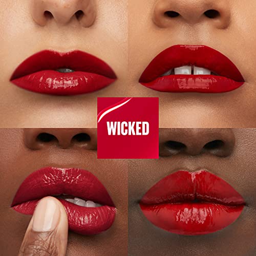 Maybelline Super Stay Vinyl Ink Longwear No-Budge Liquid Lipcolor, Highly Pigmented Color and Instant Shine, Wicked, Cool Red Lipstick, 0.14 fl oz, 1 Count