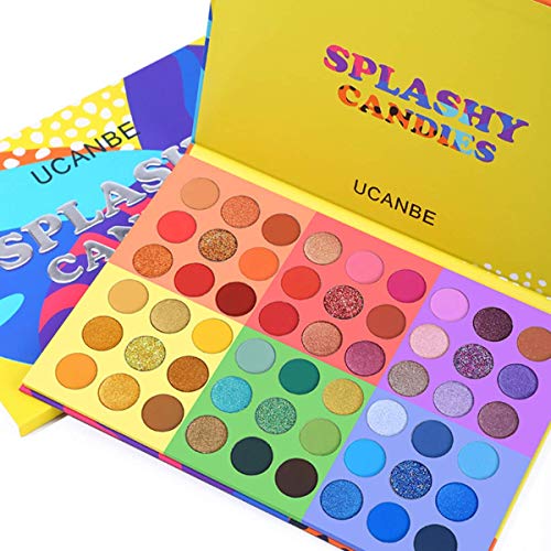 UCANBE 54 Colors Splashy Candies Eyeshadow Palette, Highly Pigmented Matte Shimmer Soft Creamy Glitter Rainbow Bright Powder Eye Shadow Blendable Waterproof Long Lasting Makeup Palletā¦