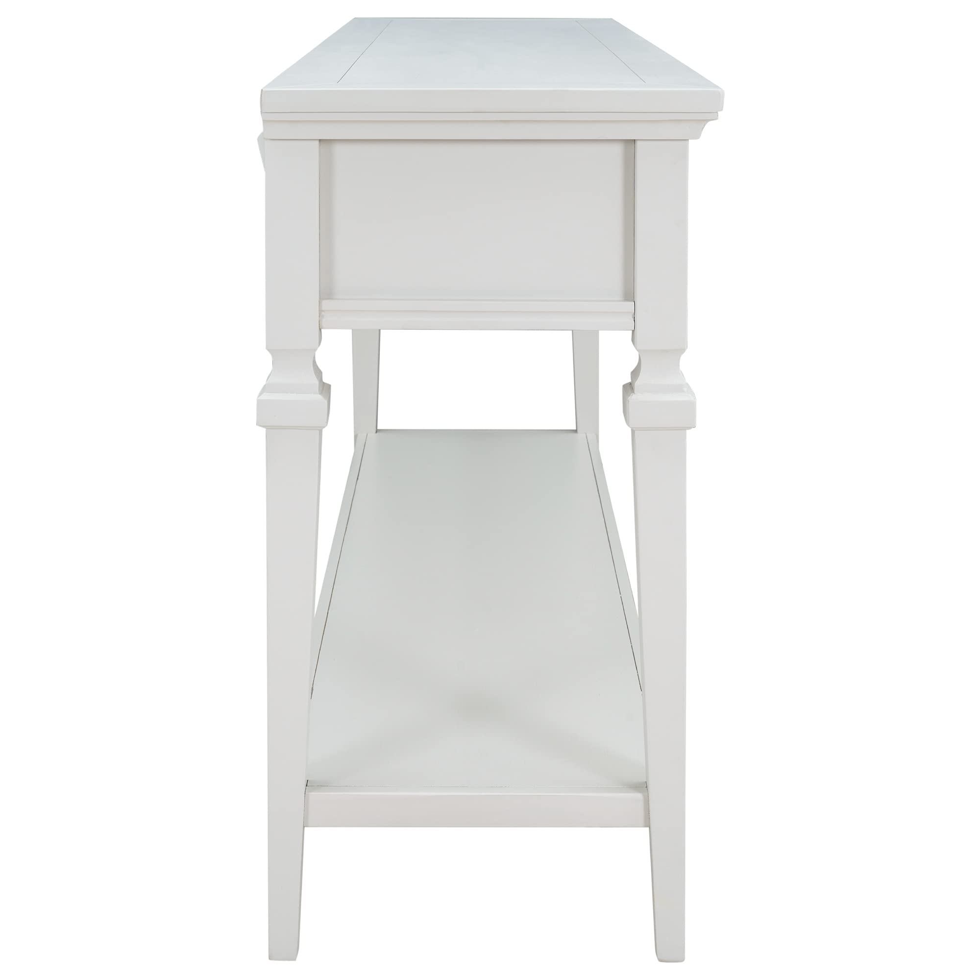 50" Classic Retro Console Table, Solid Wood Sofa Side Table with 3 Top Storage Drawers and Open Style Bottom Shelf for Living Room, Entryway, Hallway and Bedroom, Easy Assembly (Antique White-02)