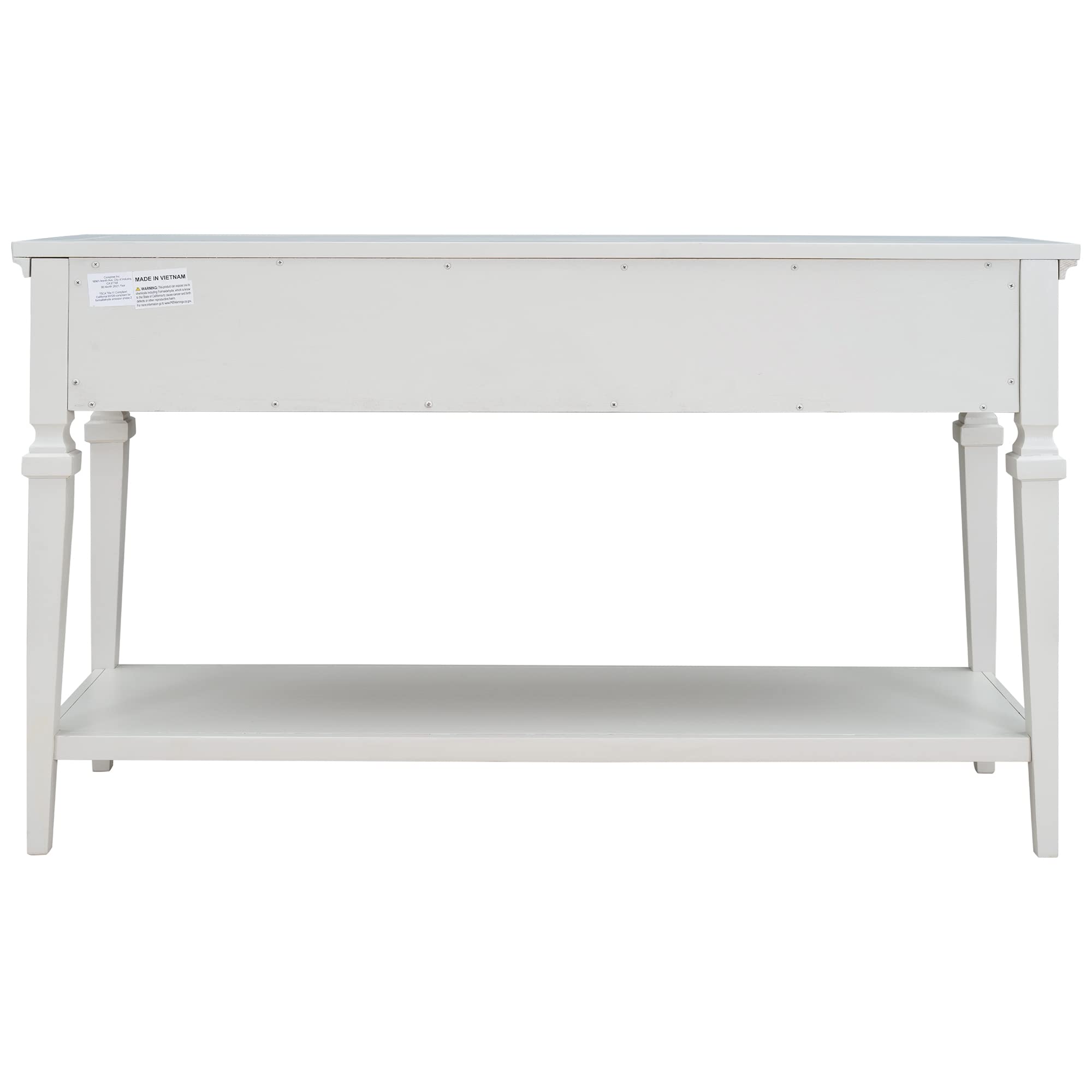 50" Classic Retro Console Table, Solid Wood Sofa Side Table with 3 Top Storage Drawers and Open Style Bottom Shelf for Living Room, Entryway, Hallway and Bedroom, Easy Assembly (Antique White-02)