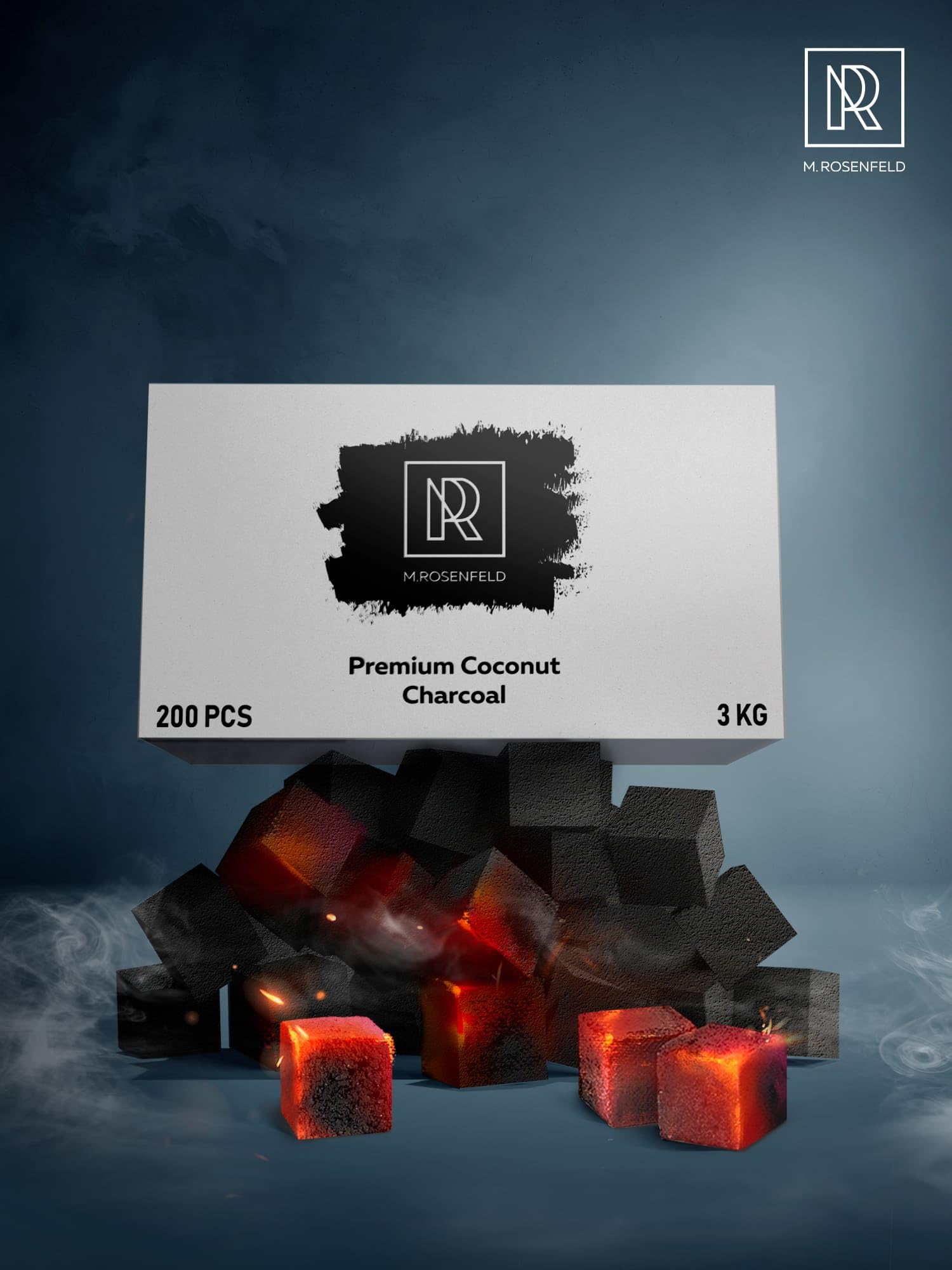 Hookah Coals Coconut Hookah Charcoal – 200 Count & 3 KG (6.6 lbs) – Value Pack Premium Quality 25mm (1x1x1 in) – 100% Natural Coconut Coals for Hookah Cubes – NOT Quick Light Charcoal Coco