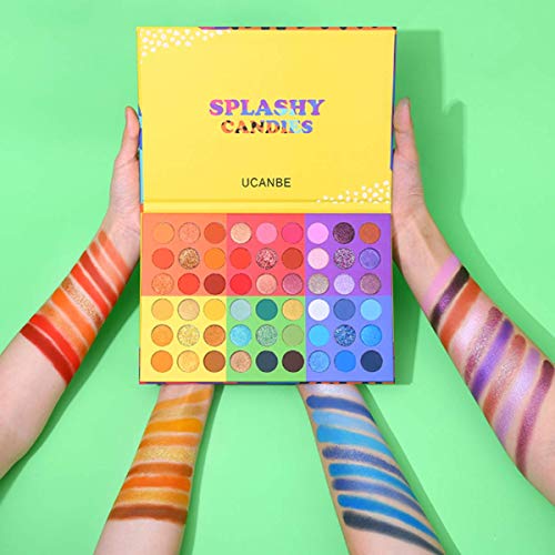 UCANBE 54 Colors Splashy Candies Eyeshadow Palette, Highly Pigmented Matte Shimmer Soft Creamy Glitter Rainbow Bright Powder Eye Shadow Blendable Waterproof Long Lasting Makeup Palletā¦