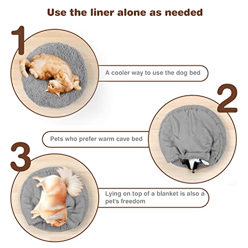 Lasaas Small Dog Bed with Blanket Attached Round Donut Cozy Cuddler Calming Dog Bed with Removable Liner Soft Warmth Plush Puppy Pet Bed for Small Cats or Dogs Light Grey M