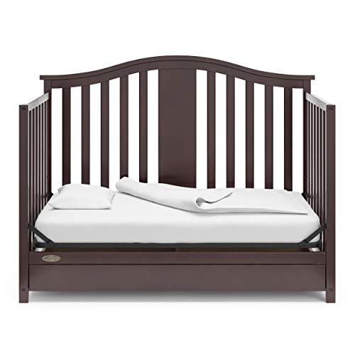 Graco Solano 5-in-1 Convertible Crib with Drawer (Espresso) – GREENGUARD Gold Certified, Crib with Drawer Combo, Includes Full-Size Nursery Storage Drawer, Converts to Toddler Bed and Full-Size Bed