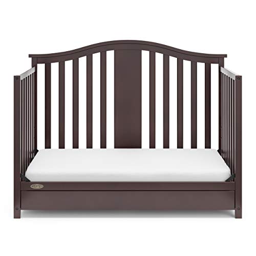 Graco Solano 5-in-1 Convertible Crib with Drawer (Espresso) – GREENGUARD Gold Certified, Crib with Drawer Combo, Includes Full-Size Nursery Storage Drawer, Converts to Toddler Bed and Full-Size Bed