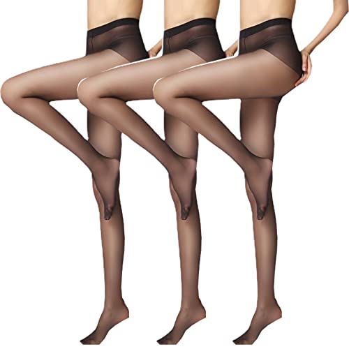 OKAKA 3 Pairs Women's Sheer Tights 15D Control Top Pantyhose Super Comfort Stretch Tights (as1, alpha, m, regular, regular, black)