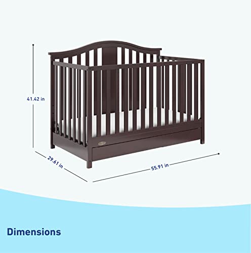 Graco Solano 5-in-1 Convertible Crib with Drawer (Espresso) – GREENGUARD Gold Certified, Crib with Drawer Combo, Includes Full-Size Nursery Storage Drawer, Converts to Toddler Bed and Full-Size Bed