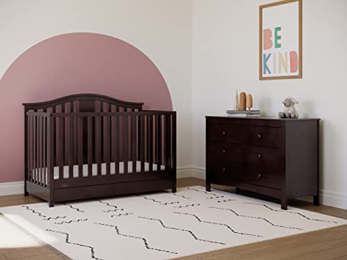 Graco Solano 5-in-1 Convertible Crib with Drawer (Espresso) – GREENGUARD Gold Certified, Crib with Drawer Combo, Includes Full-Size Nursery Storage Drawer, Converts to Toddler Bed and Full-Size Bed
