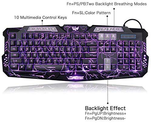 LED 3 Color Backlight/Crackle M-200 Multimedia Ergonomic USB Gaming Keyboard