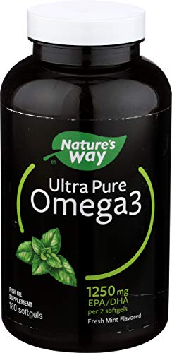Nature's Way Ultra Pure Omega3 Fish Oil, 1250 mg EPA/DHA, Mint, 180 Softgels
