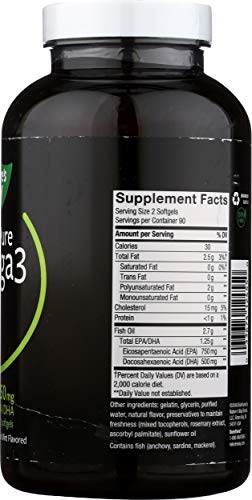 Nature's Way Ultra Pure Omega3 Fish Oil, 1250 mg EPA/DHA, Mint, 180 Softgels