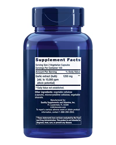 Life Extension Optimized Garlic 1200 mg – Garlic Extract Supplement for Heart Health & Immune System Support – Gluten-Free, Non-GMO, Vegetarian – 200 Capsules