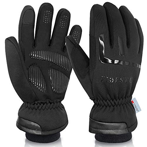 FIDESTE -40℉ Waterproof Winter Thermal Gloves - 3M Thinsulate Windproof Touch Screen Warm Gloves - for Driving Motorcycle,Cycling,Running,Outdoor Sports - for Women and Men - Black (M)