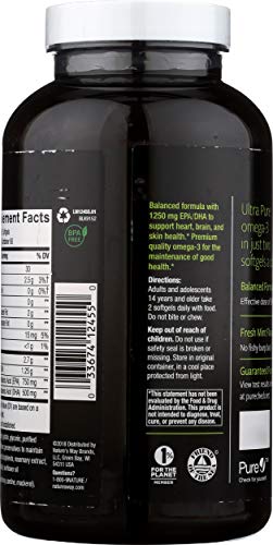 Nature's Way Ultra Pure Omega3 Fish Oil, 1250 mg EPA/DHA, Mint, 180 Softgels