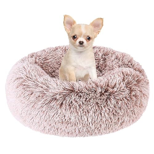 YAEM Dog Bed - 20" Dog Beds for Small Dogs, Washable Small Dog Bed, Anti-Anxiety Round Fluffy Plush Faux Fur Calming Dog Bed, Anti-Slip Anti-Slip Donut Dog Bed | Cat Bed - Coffee